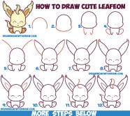 How To Draw Cute Kawaii Chibi Leafeon From Pokemon Easy Step By Step
