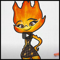 How to Draw Disney's Pixar's Elemental Cartoon Characters