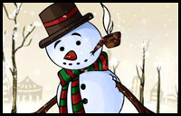 How to Draw a Snowman and Cartoon Frosty the Snowman with Easy Step by ...