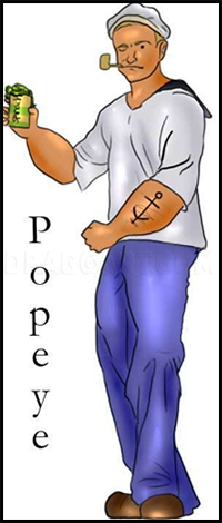 How to Draw Popeye the Sailor Man Cartoon Characters : Drawing ...