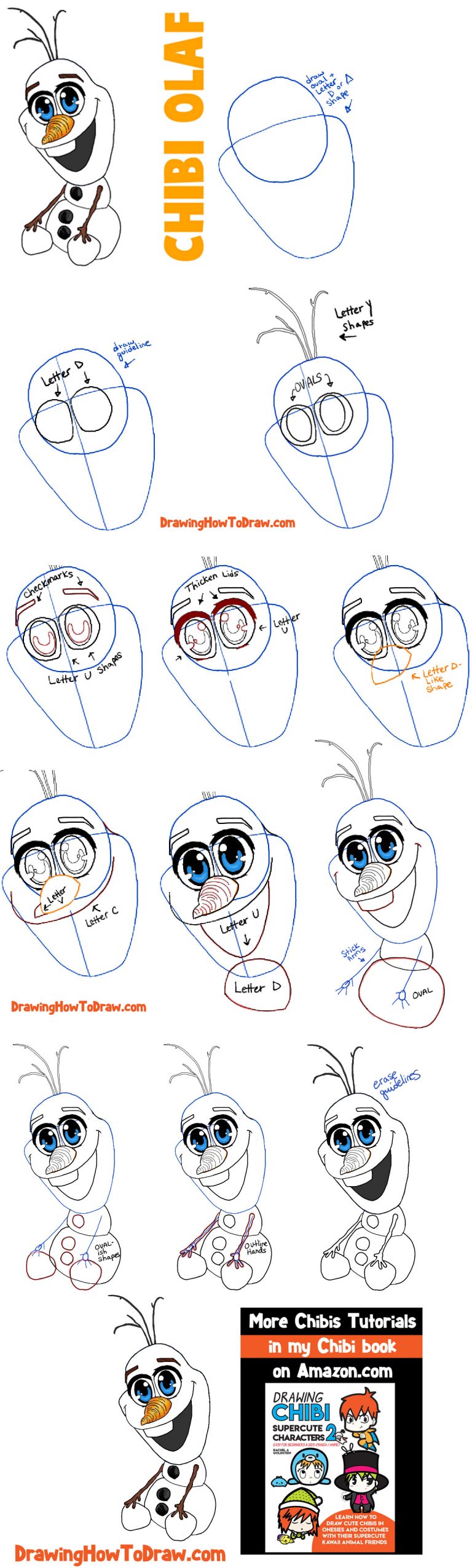 How to Draw Chibi Olaf or Baby Olaf from Frozen in Easy Steps Lesson ...