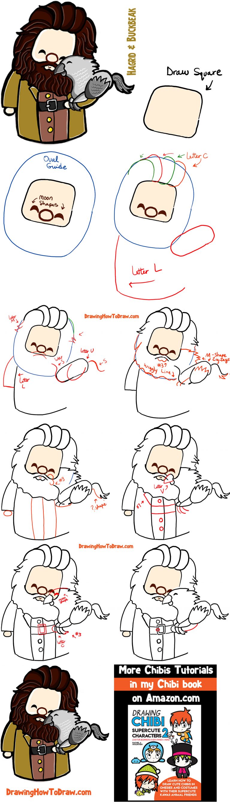 How to Draw a Cute Chibi Hagrid and Buckbeak from Harry Potter – How to ...