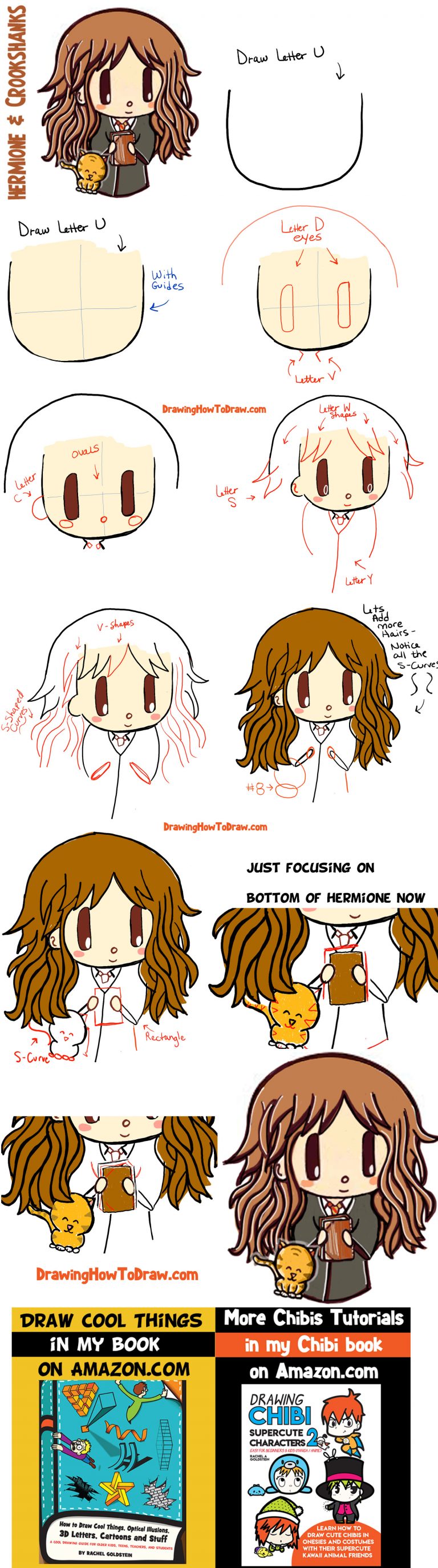 How to Draw Cute Chibi Hermione Granger and Crookshanks with Easy Steps ...