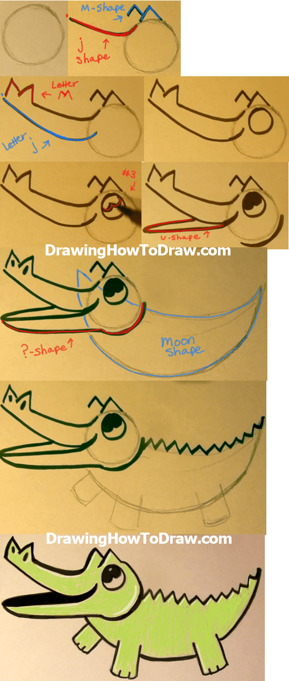 Crocodile Drawing Step By Step