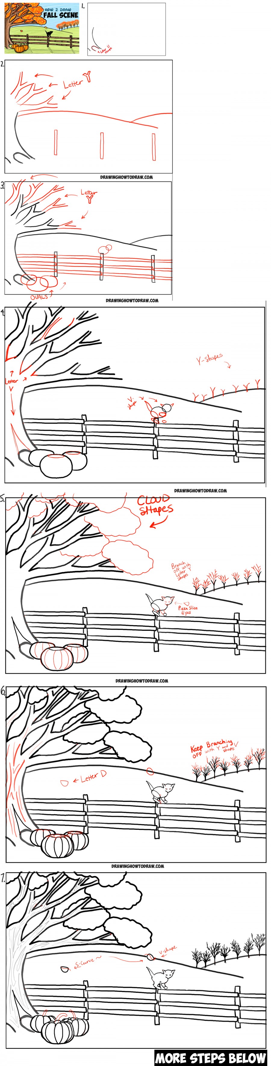 How to Draw an Autumn Fall Scene Step by Step Drawing Tutorial for Kids – How to Draw Step by ...