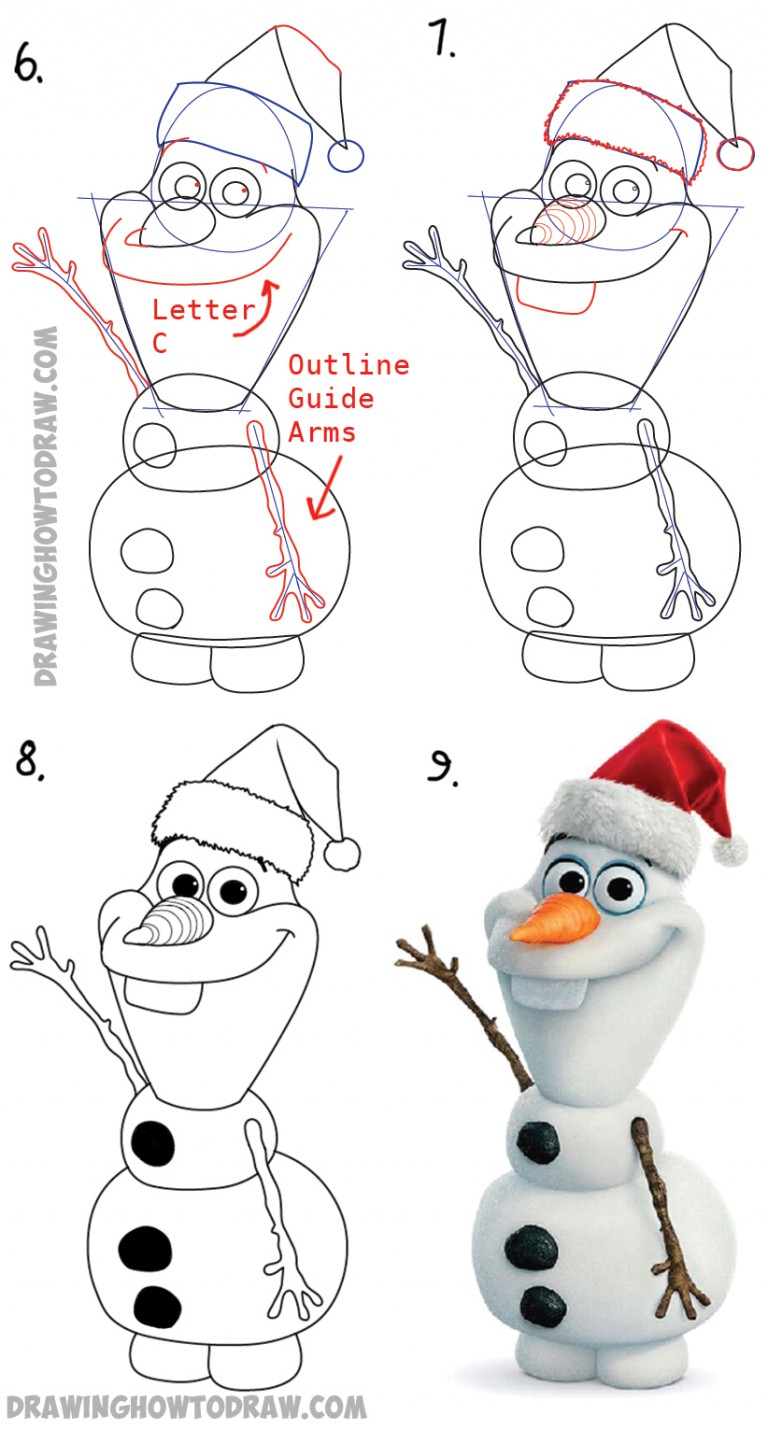 How to Draw Olaf with Santa Claus Hat On Step by Step Drawing Tutorial ...