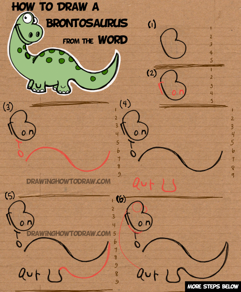 How to Draw a Cartoon Brontosaurus from the Word Brontosaurus Easy ...