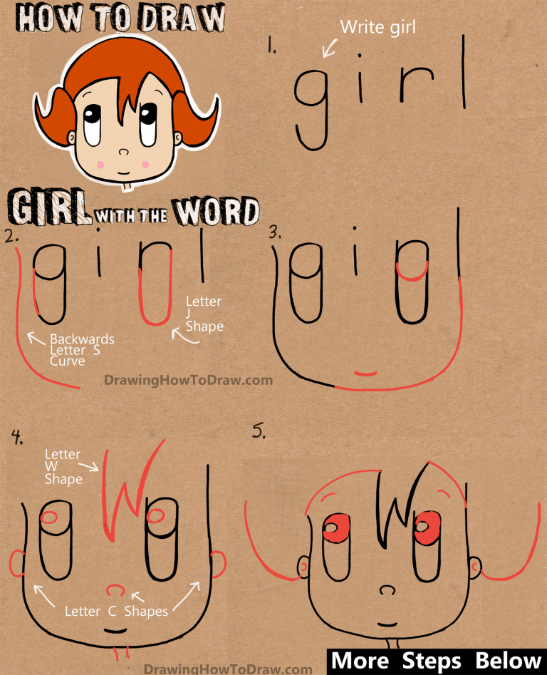 How to Draw a Cartoon Girl from the Word Girl Easy Tutorial for Kids ...