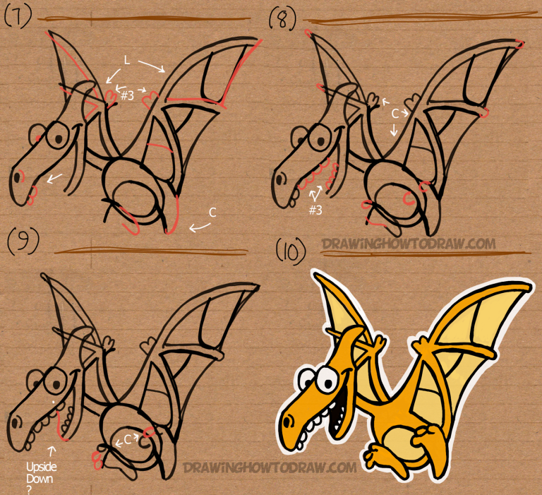 How to Draw Cartoon Pterodactyls Using the Word Step by Step Drawing ...