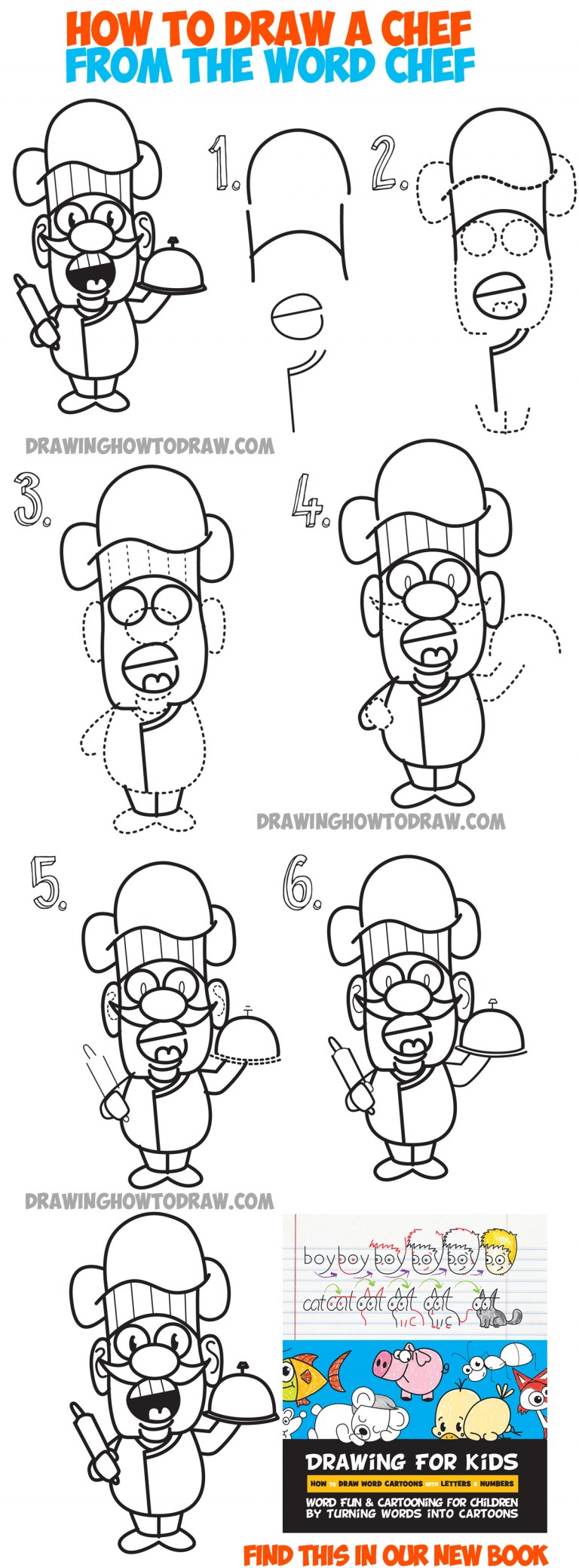 Learn How to Draw a Cartoon Chef from the Word Chef Drawing Tutorial ...