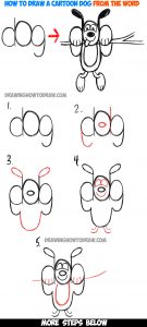 How to Draw A Cartoon Dog Hanging Out from the Word ‘dog’ : Easy ...