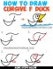 How to Draw Cartoon Duck on Water from Cursive Letter F – Drawing ...