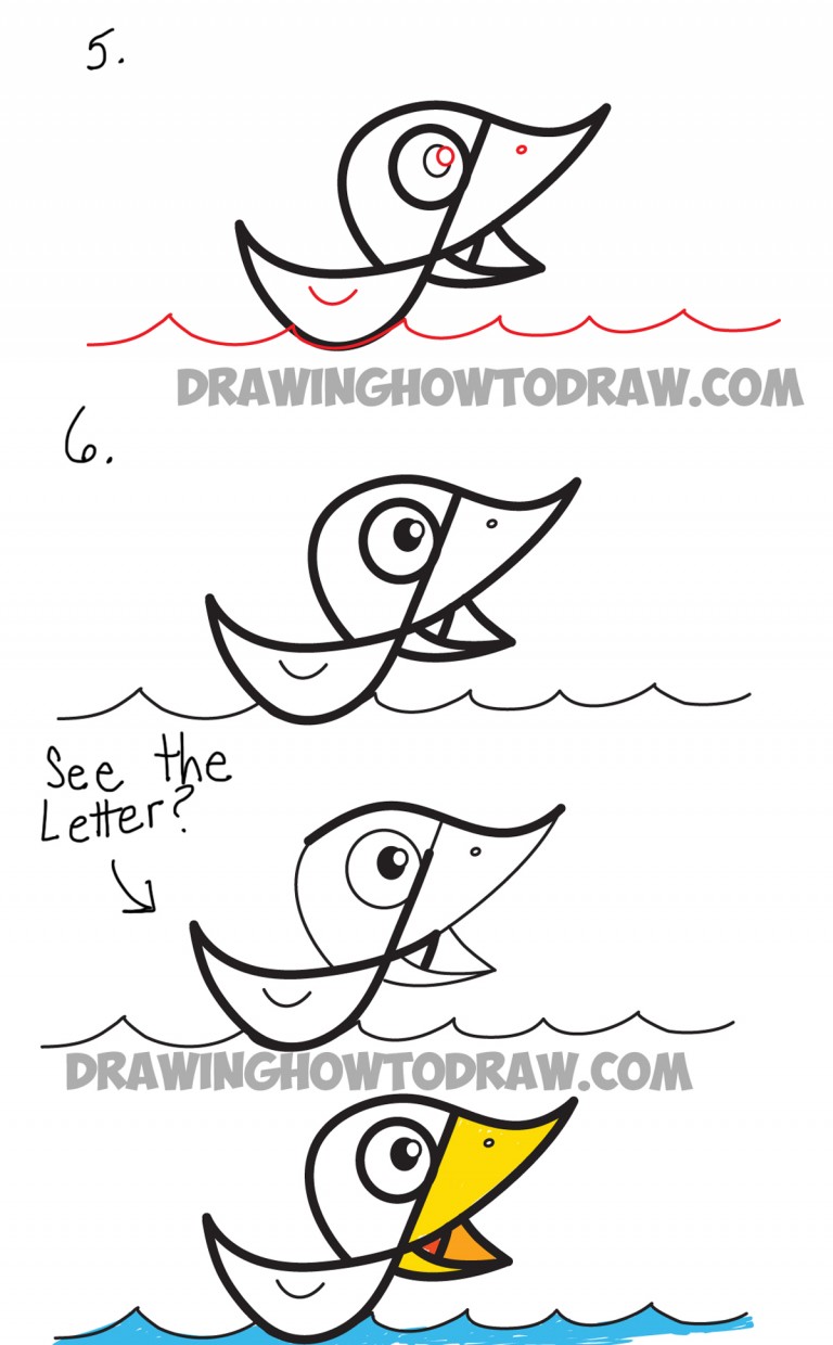 How to Draw Cartoon Duck on Water from Cursive Letter F – Drawing ...