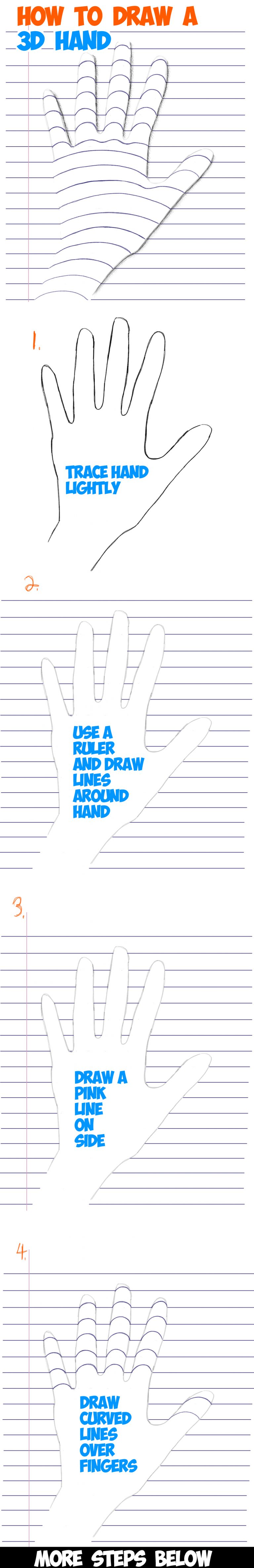 How to Draw a 3D Hand on Notebook Paper – Drawing Trick for Kids – How ...