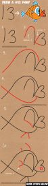 How to Draw a Cartoon Fish from the Number 13 – Easy Tutorial for Kids ...
