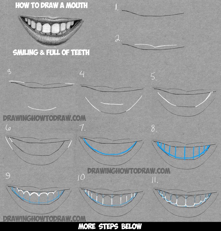 How to Draw a Mouth Full of Teeth : Drawing a Smiling Mouth and Teeth ...