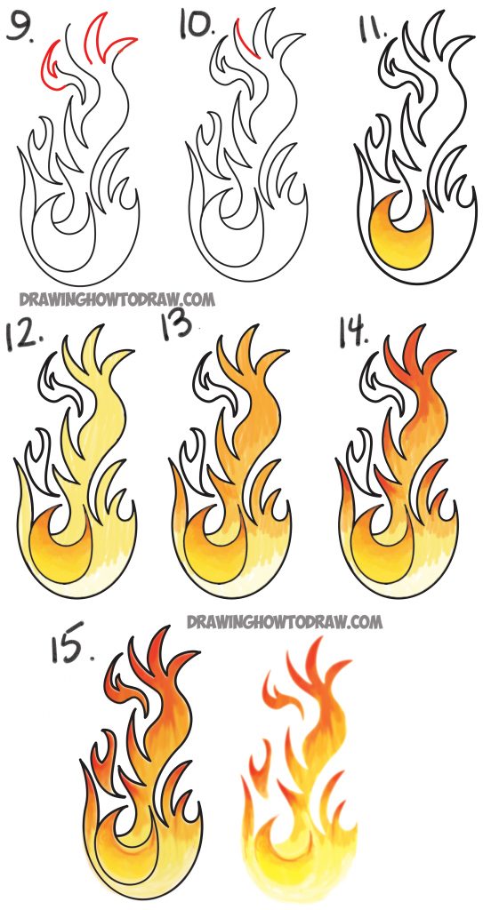 How to Draw Flames and Drawing Cartoon Fire Drawing Tutorial – How to ...