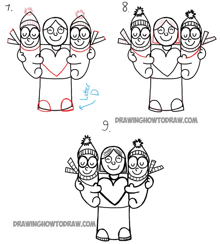 How to Draw Cartoon Mom and Kids from the Word Mom – Easy Drawing ...