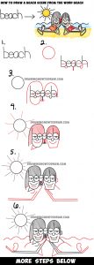 How to Draw Summer Beach Scene from the Word Beach Drawing Tutorial ...