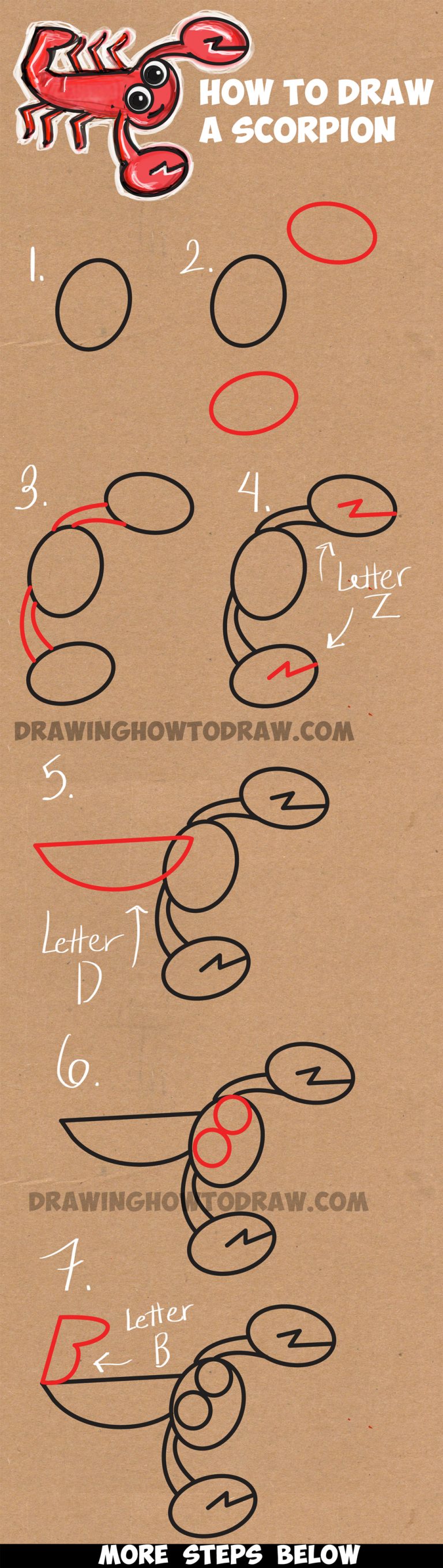 How to Draw Cartoon Scorpions – Easy Step by Step Drawing Tutorial for ...