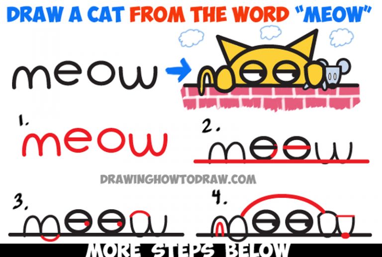 How to Draw Cartoon Cat Catching Mouse from the Word Meow – How to Draw ...