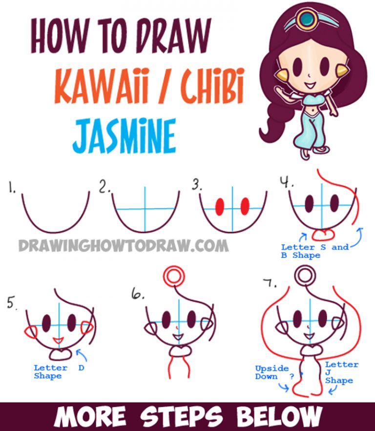 How to Draw Cute Baby Kawaii Chibi Jasmine from Disney’s Aladdin in ...