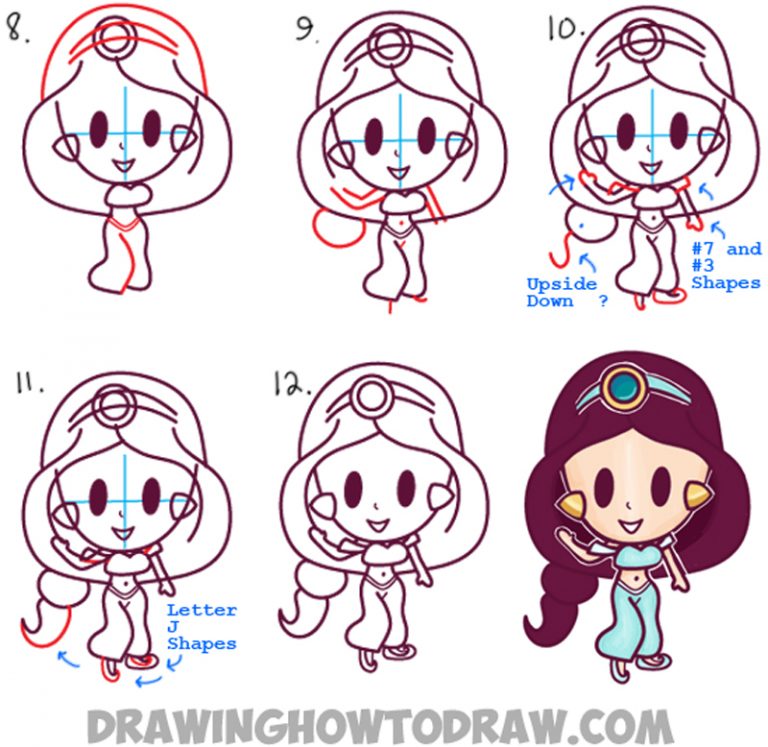 How to Draw Cute Baby Kawaii Chibi Jasmine from Disney’s Aladdin in ...