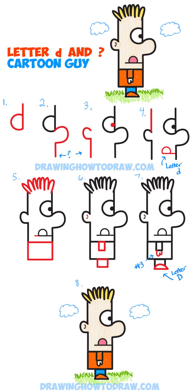How to Draw a Cartoon Guy from a Letter d and Question Mark – How to ...