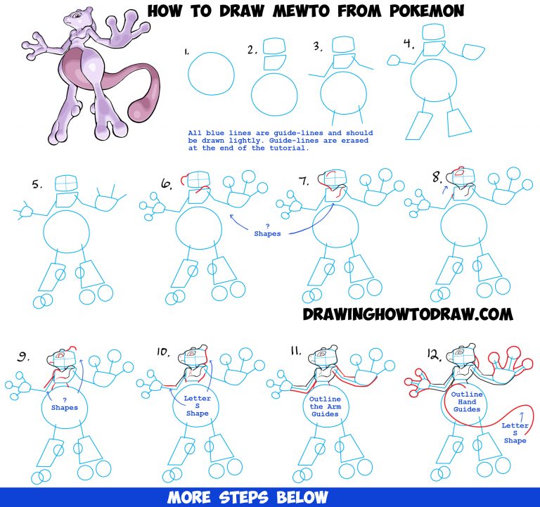 How to Draw Mewto from Pokemon Go Easy Step by Step Drawing Tutorial ...