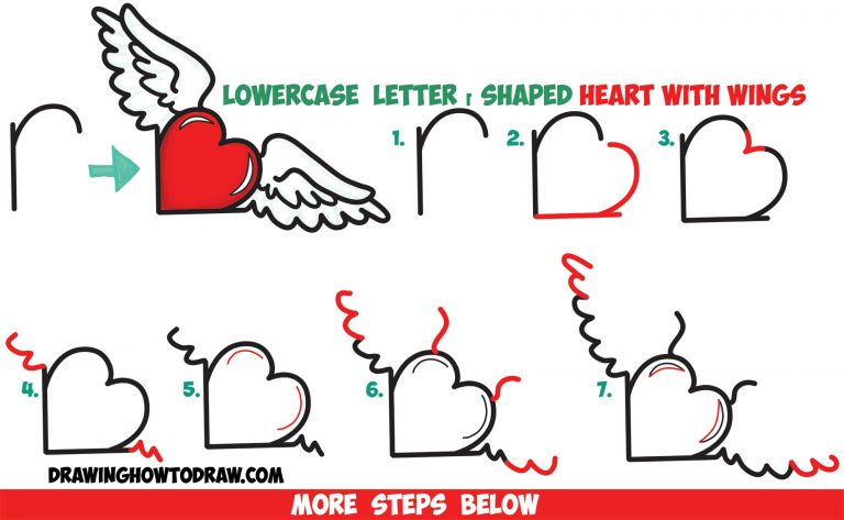 How to Draw Heart with Wings from Lowercase Letter r Shapes – Easy Step ...