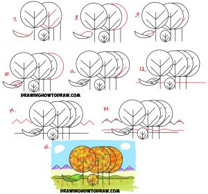 How to Draw Fall / Autumn Scene from the Word “Fall” – Easy Cartoon ...