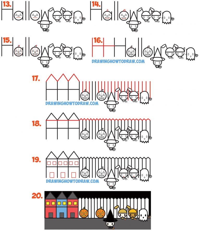How to Draw Halloween Trick or Treating Scene from the Word (Word Toons ...