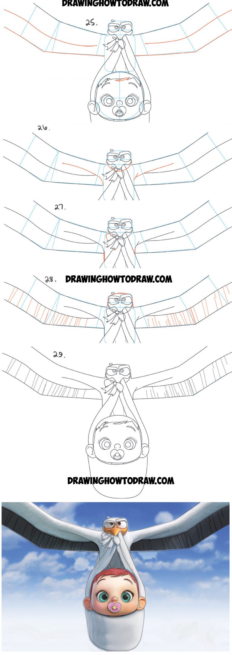 How to Draw The Baby and the Stork Junior from Storks, the Movie – Easy ...