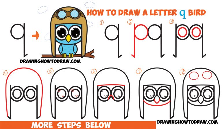 How to Draw Cute Cartoon Birds / Owls from Lowercase Letter q – Easy ...