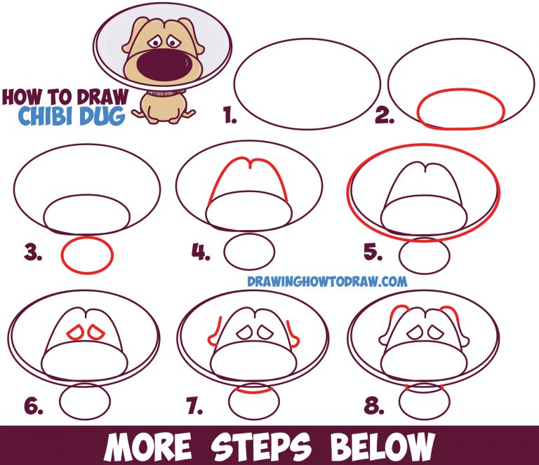 How to Draw Dug (Cute / Kawaii / Chibi) from Up – The Dog from Up with a Cone on His Head in ...