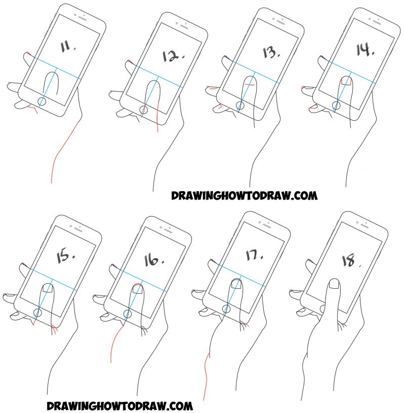 How to Draw a Hand Holding a Cell Phone / iPhone in Easy Step by Step ...