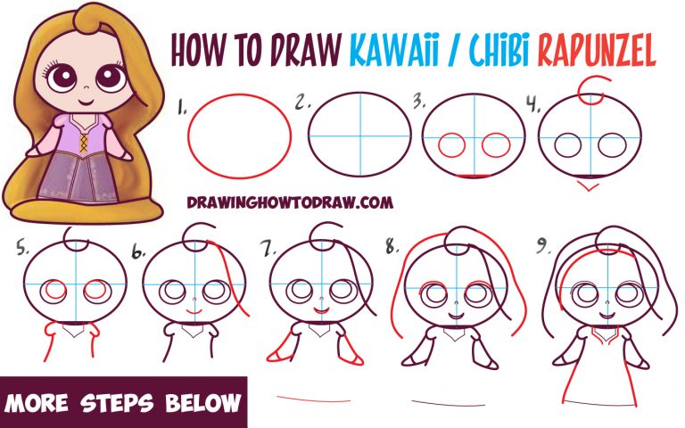 How to Draw Kawaii Chibi Rapunzel from Disney’s Tangled in Easy Steps ...