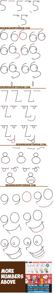 How to Draw Cartoon Faces from Numbers 1 – 9 Easy Step by Step Drawing ...