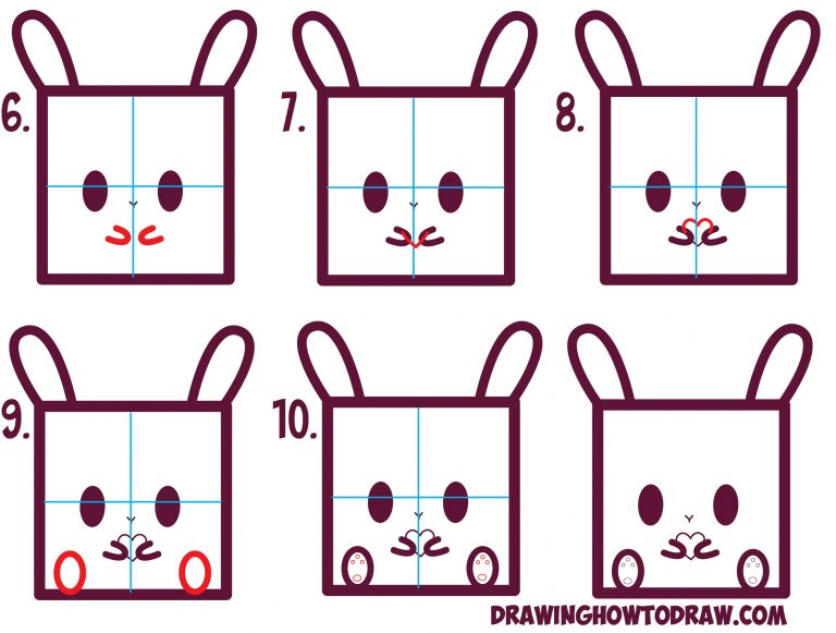 How to Draw Cute / Kawaii / Cartoon Baby Bunny Rabbit from Squares ...