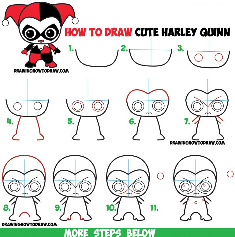 How to Draw Cute Chibi Harley Quinn from DC Comics in Easy Step by Step ...