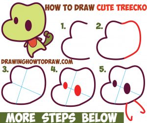 How to Draw Treecko from Pokemon (Cute / Chibi / Kawaii) Easy Step by ...