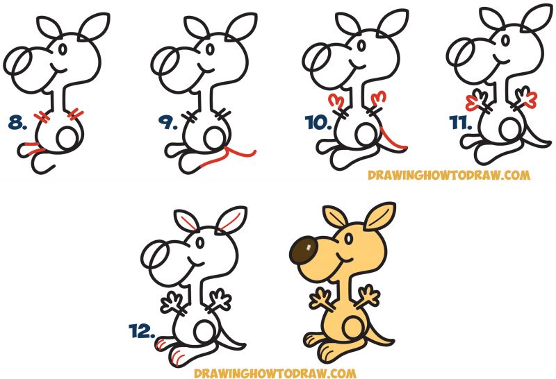 How to Draw a Cartoon Kangaroo from a Question Mark Shape – Easy Step ...