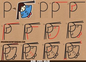 How to Draw a Cute Cartoon Girl with Braids from Above (from the Letter ...