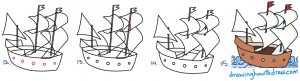 How to Draw Cartoon Mayflower Ship for Thanksgiving Easy Step by Step ...