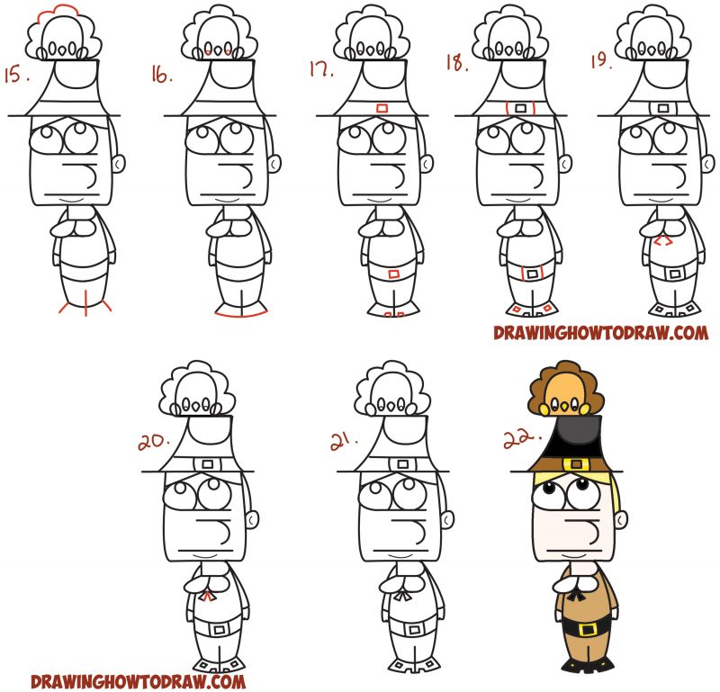 How to Draw a Cartoon Pilgrim from the Word (Word Toon) Easy Step by ...
