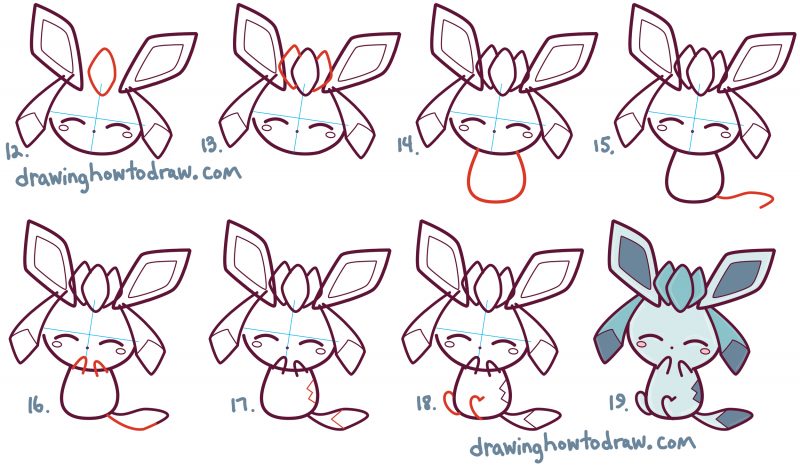 How to Draw Cute Kawaii Chibi Glaceon from Pokemon in Easy Step by Step ...