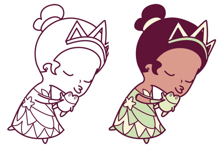 How to Draw Princess Tiana Kissing a Frog (Cute / Chibi / Kawaii) from ...