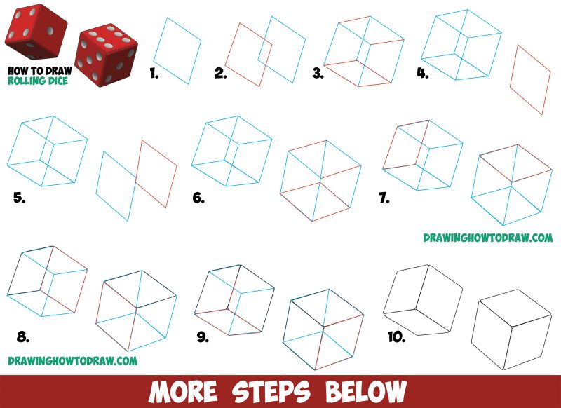 How to Draw Dice Rolling or Being Rolled with Easy Step by Step Drawing Tutorial for Beginners ...