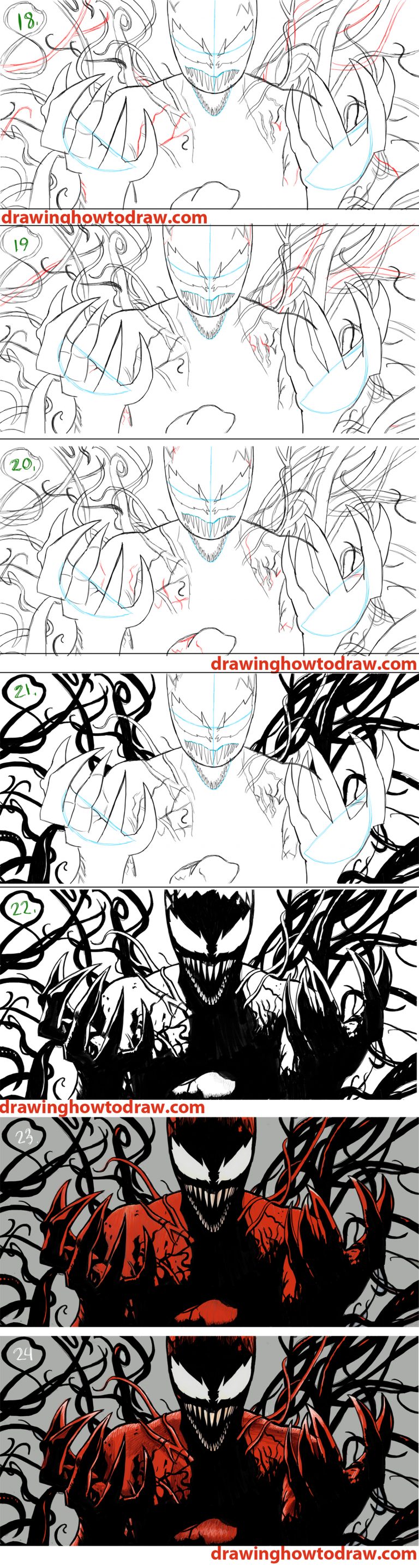 How to Draw Spiderman Carnage from Marvel Comics Step by Step Drawing ...