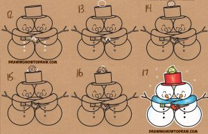 How to Draw 2 Snowmen Hugging (Snowmen Couple in Love) Easy Step by ...
